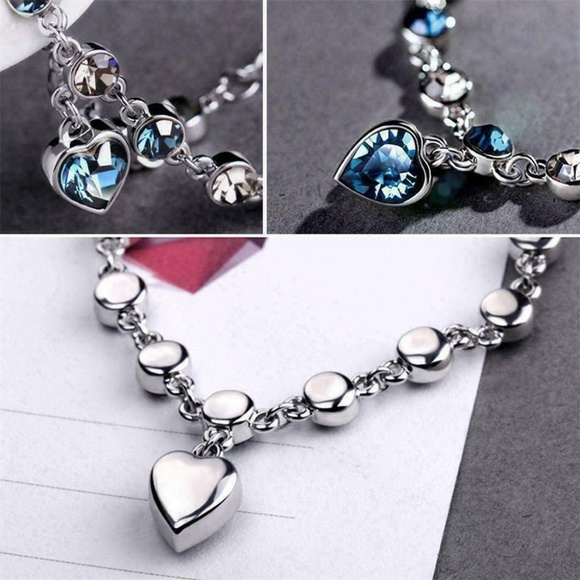 Jewelry | Blue Ocean Heart Crystal Bangle Bracelet | Poshmark